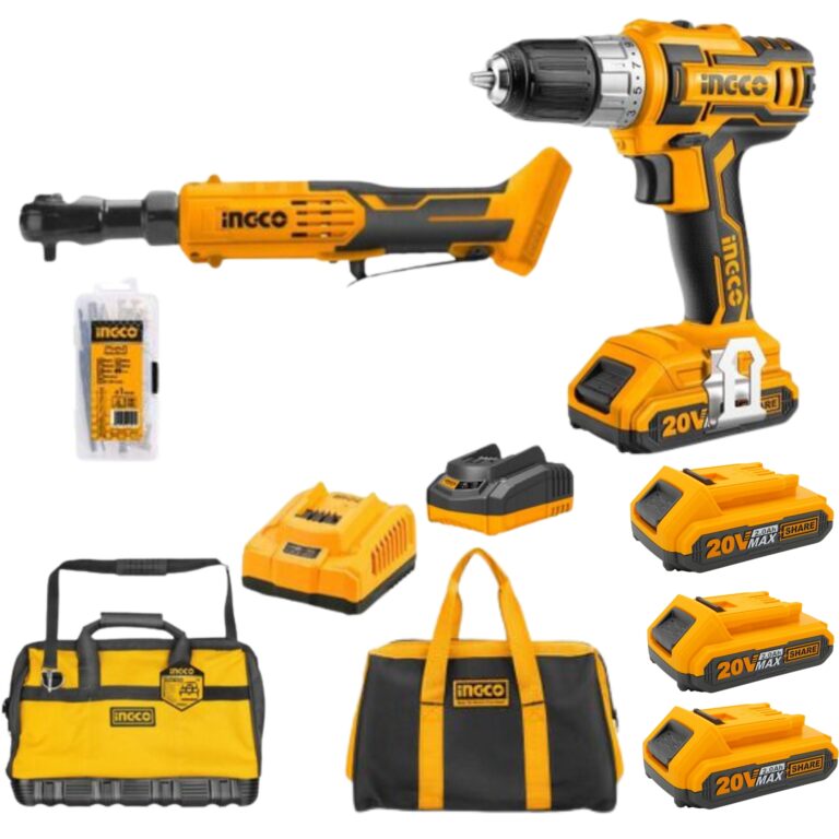 Ingco - Cordless Drill & Li-Ion Drive Ratchet With Accessories & Bag ...