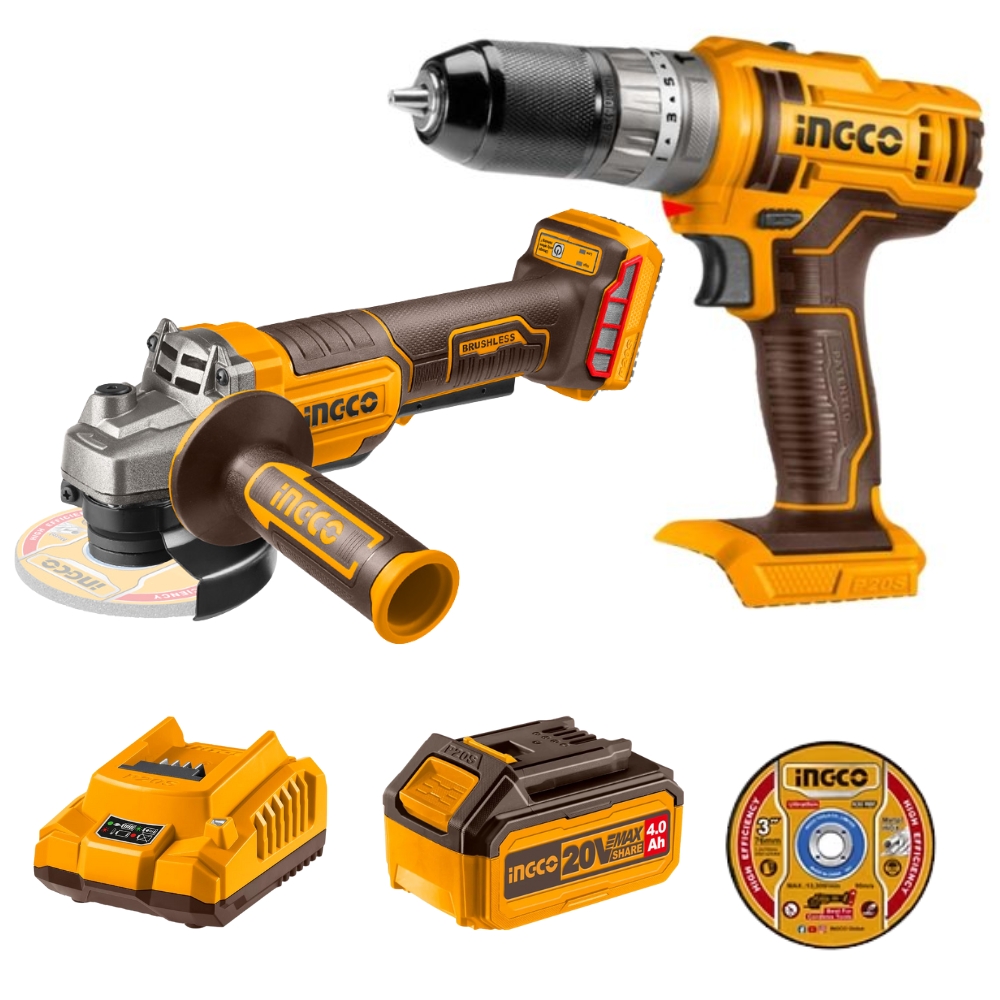 Ingco – Cordless Impact Drill & Angle Grinder with 4.0Ah Battery ...