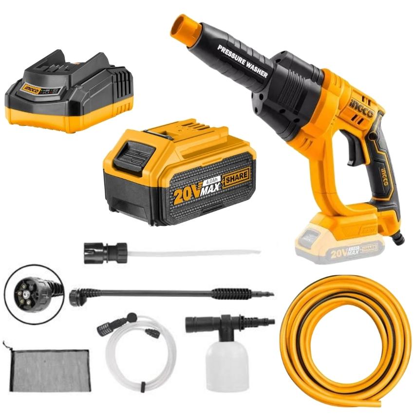 Ingco – Pressure Washer with Battery, Charger and Garden Hose (20M ...