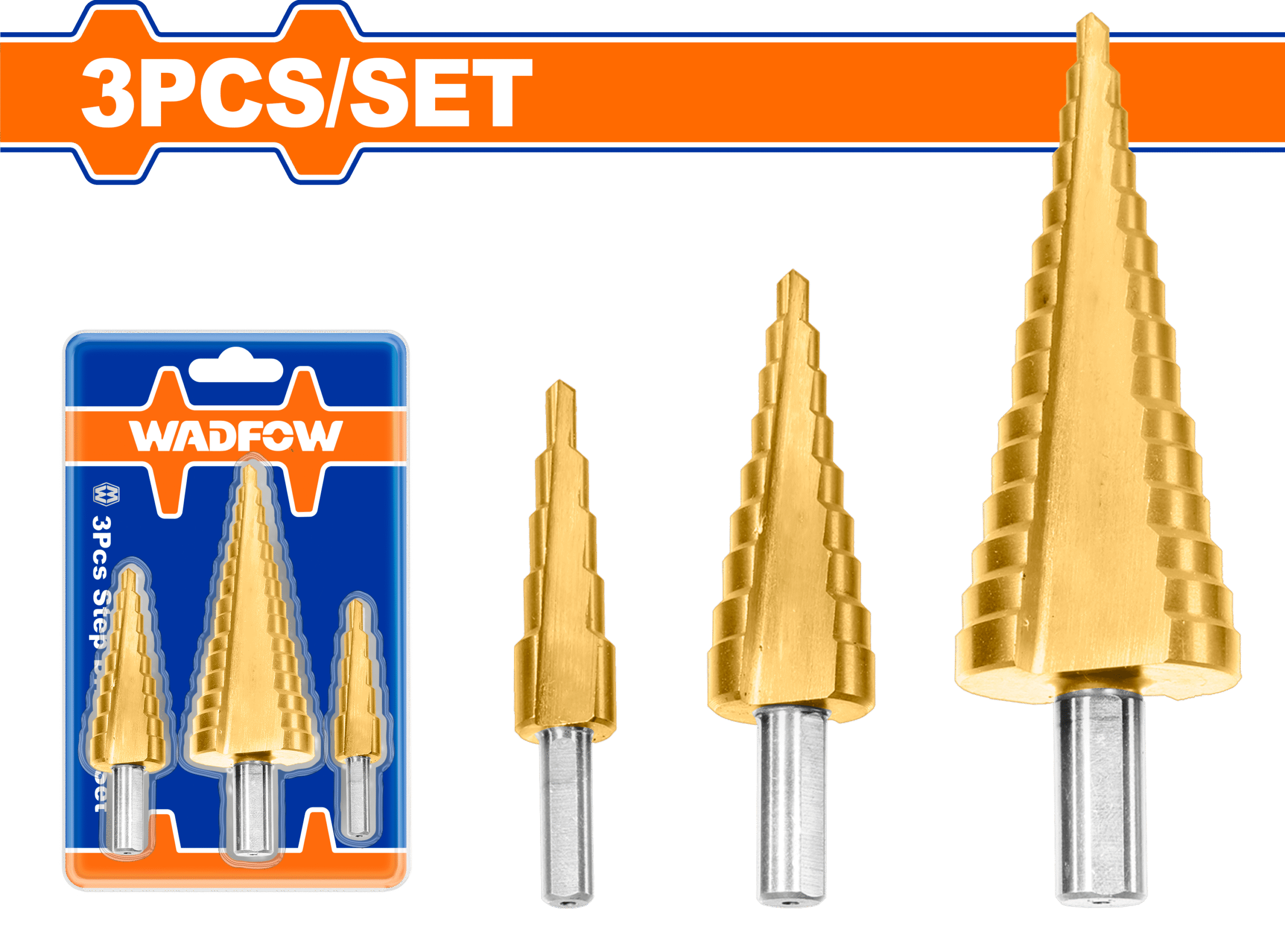 Wadfow - 3 Piece Step Drill Bit Set - Ingco Tool Shop