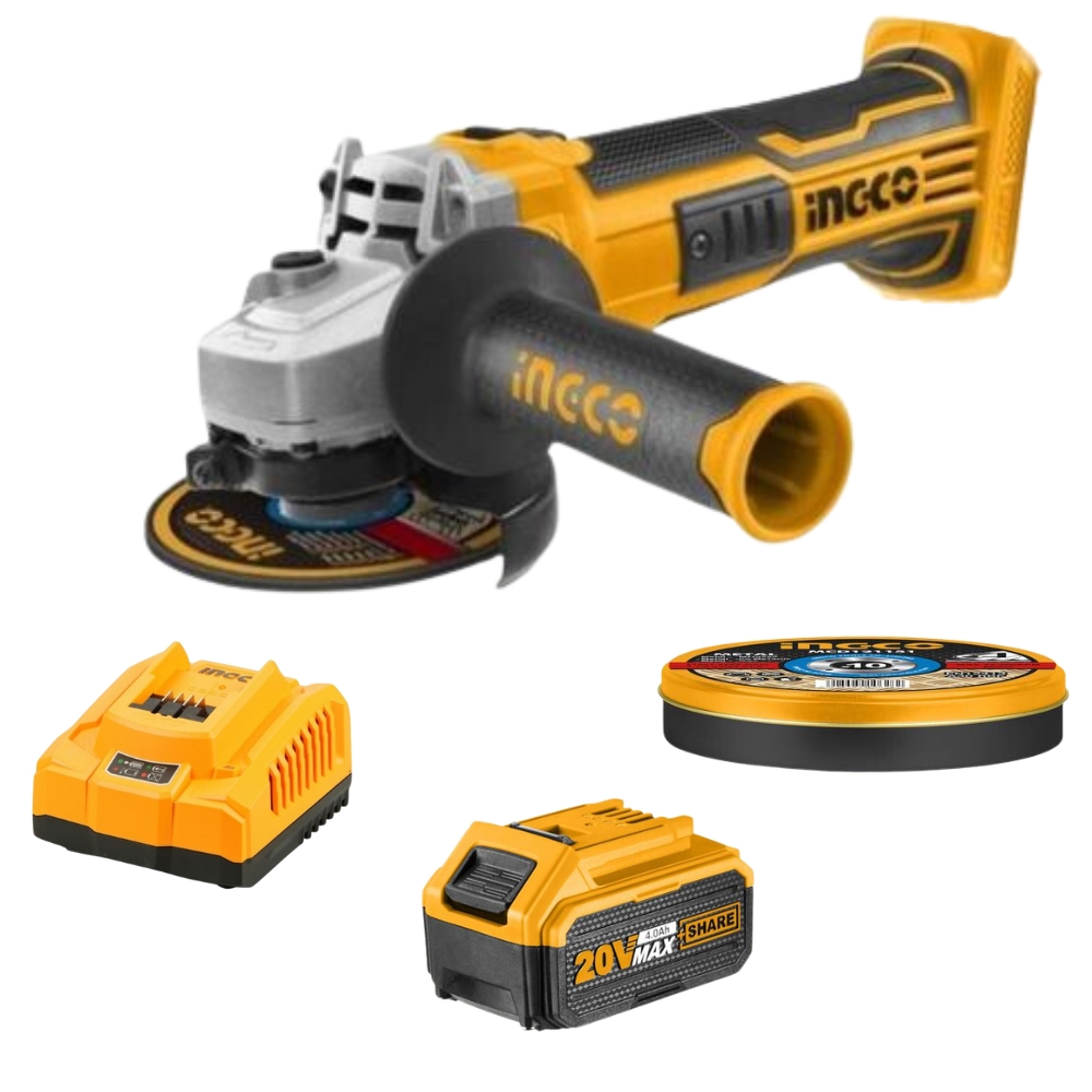 Ingco - Cordless Angle Grinder With Cutting Discs, 4Ah Battery ...