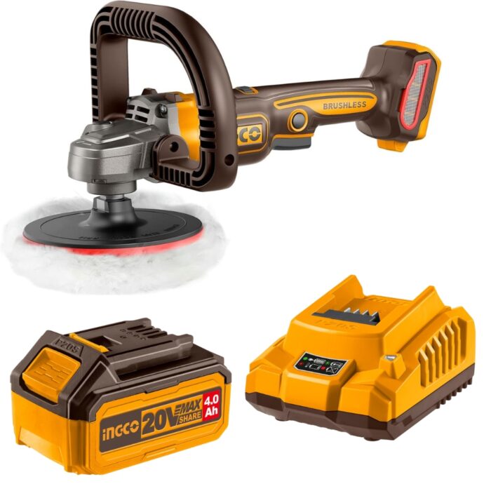 Ingco - Cordless Brushless Angle Polisher (20V) with 4.Ah Battery ...